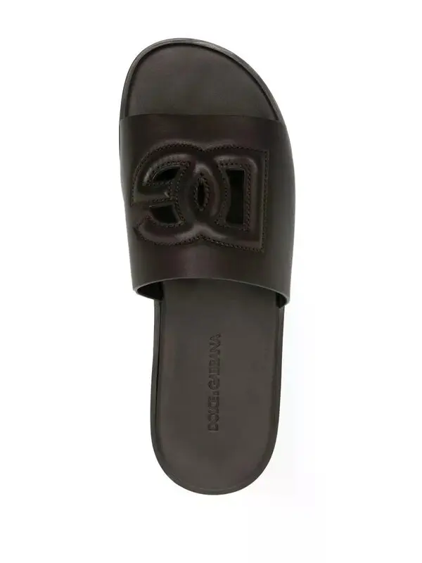 Dolce & Gabbana Embossed-logo Leather Slides