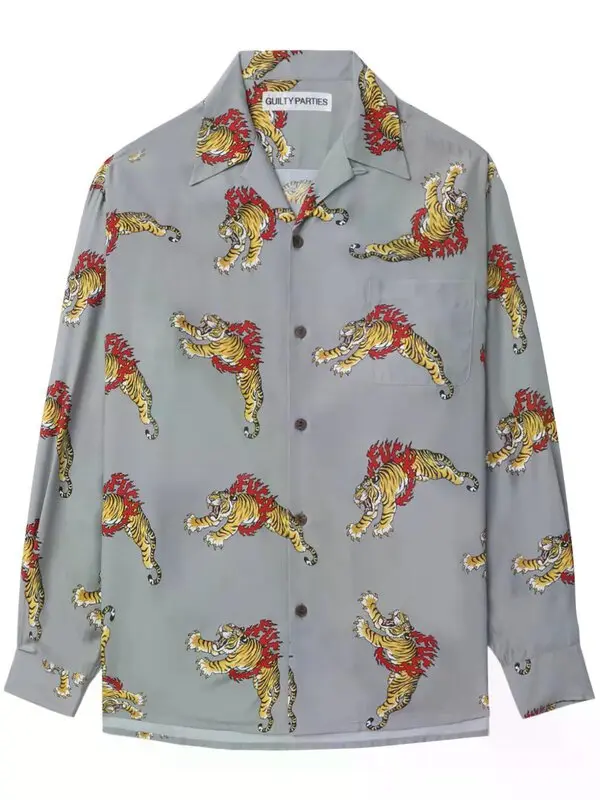 WACKO MARIA X Tim Lehi Tiger-print Shirt - Grey