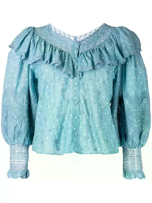 LoveShackFancy Bunnie Broderie-anglaise Blouse - Blue