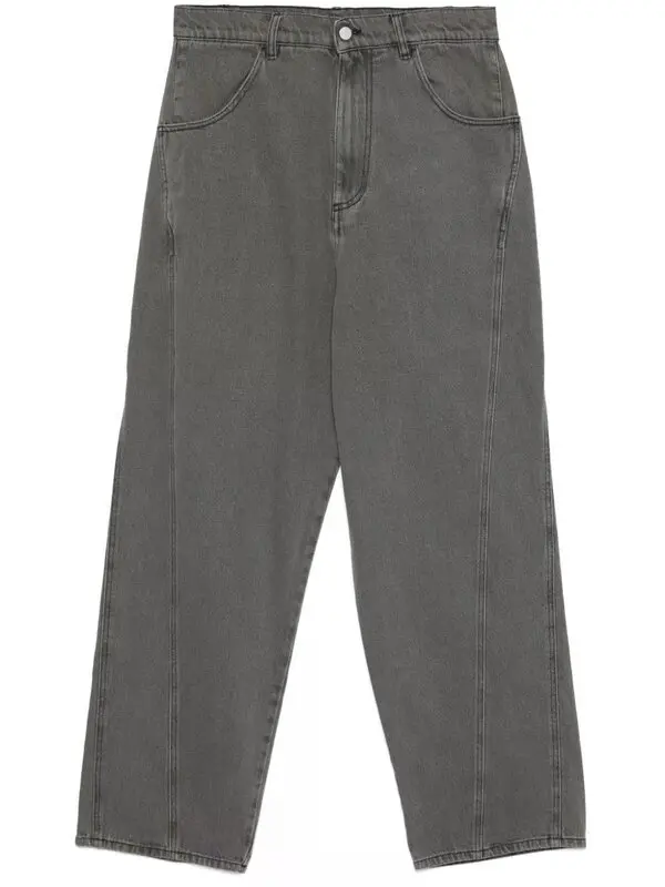 Andrea Ya'aqov Charcoal Cotton Washed Denim Wide Leg Jeans - Grey