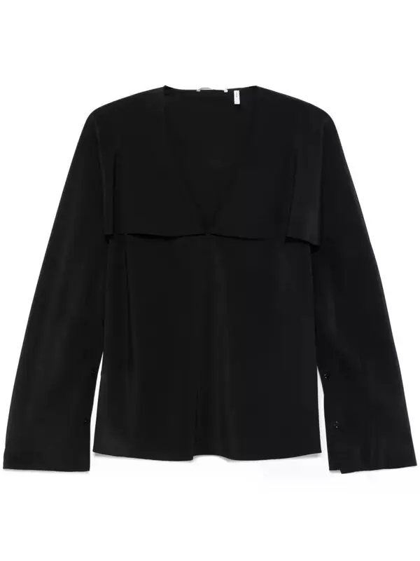 Helmut Lang Silk Crepe De Chine Layered V-neck Blouse - Black
