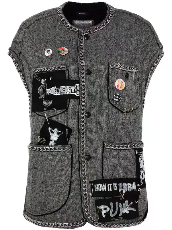 R13 Sleeveless Herringbone Jacket With Embellishments