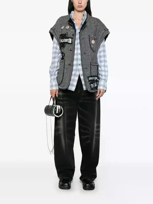 R13 Sleeveless Herringbone Jacket With Embellishments