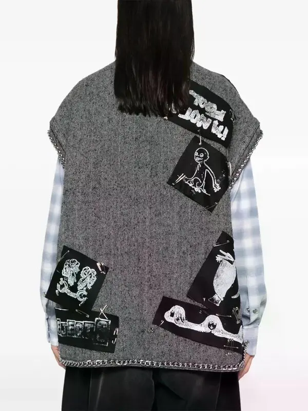R13 Sleeveless Herringbone Jacket With Embellishments