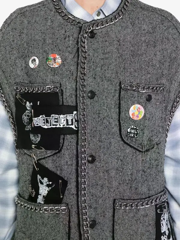 R13 Sleeveless Herringbone Jacket With Embellishments