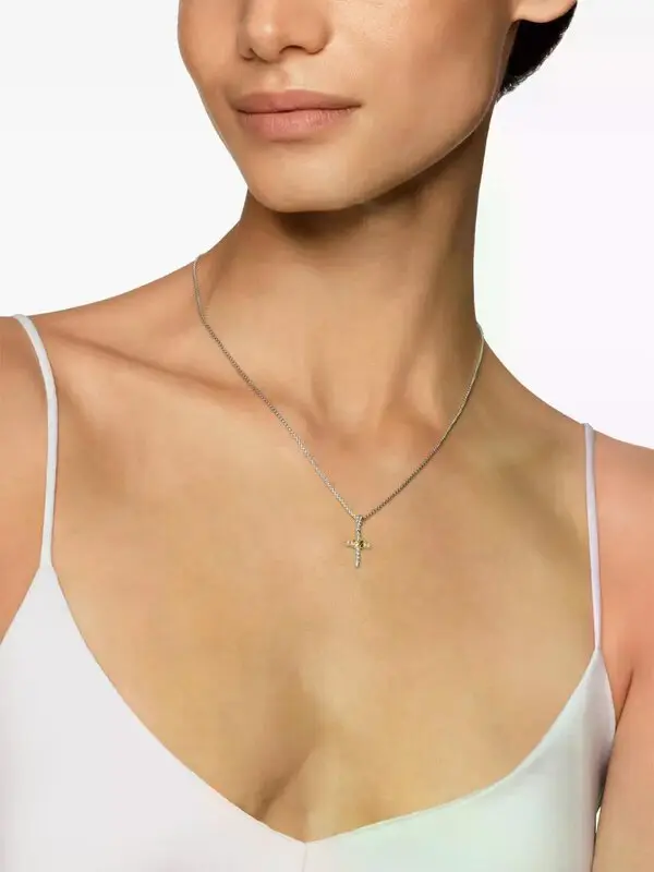 David Yurman Sterling And Diamond Cross Pendant Necklace - Silver