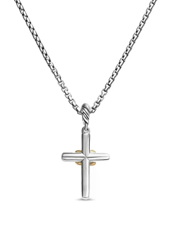David Yurman Sterling And Diamond Cross Pendant Necklace