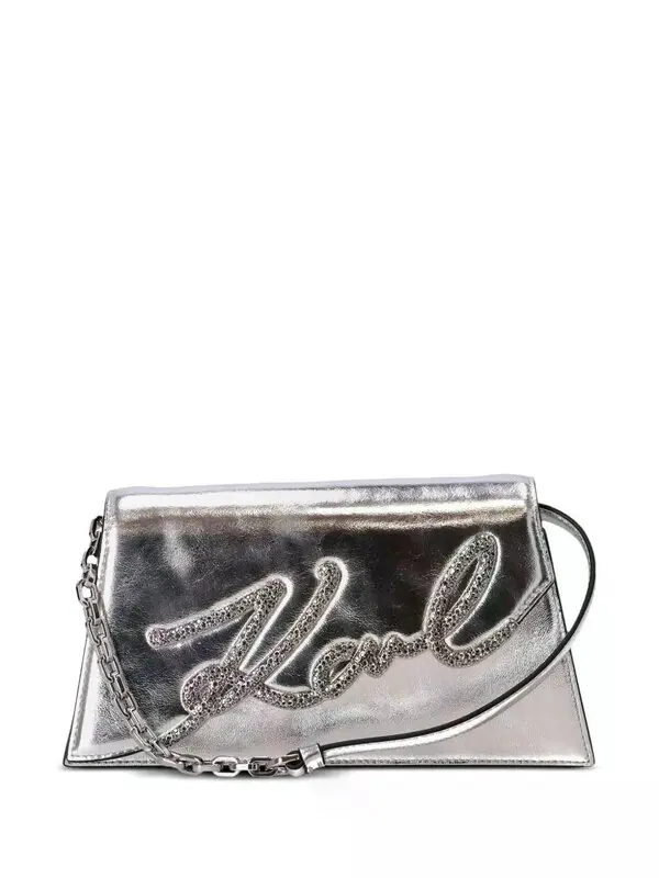 Karl Lagerfeld K/signature 2.0 Metallic Shoulder Bag - Silver