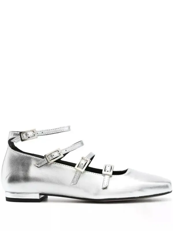 ALOHAS Tone Calf Leather Ballet Flats With Triple Buckle Detailing