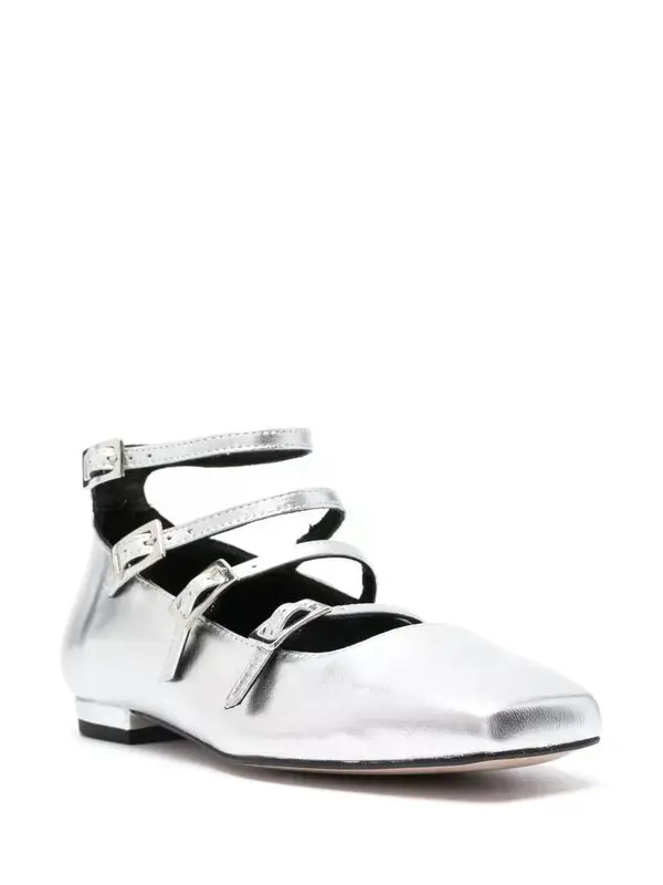 ALOHAS Tone Calf Leather Ballet Flats With Triple Buckle Detailing