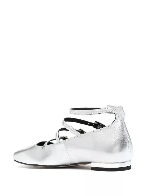 ALOHAS Tone Calf Leather Ballet Flats With Triple Buckle Detailing