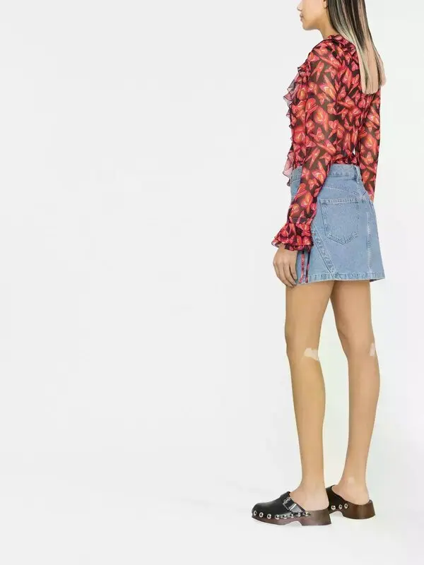 MSGM Graphic-print Ruffle-detail Blouse - Black