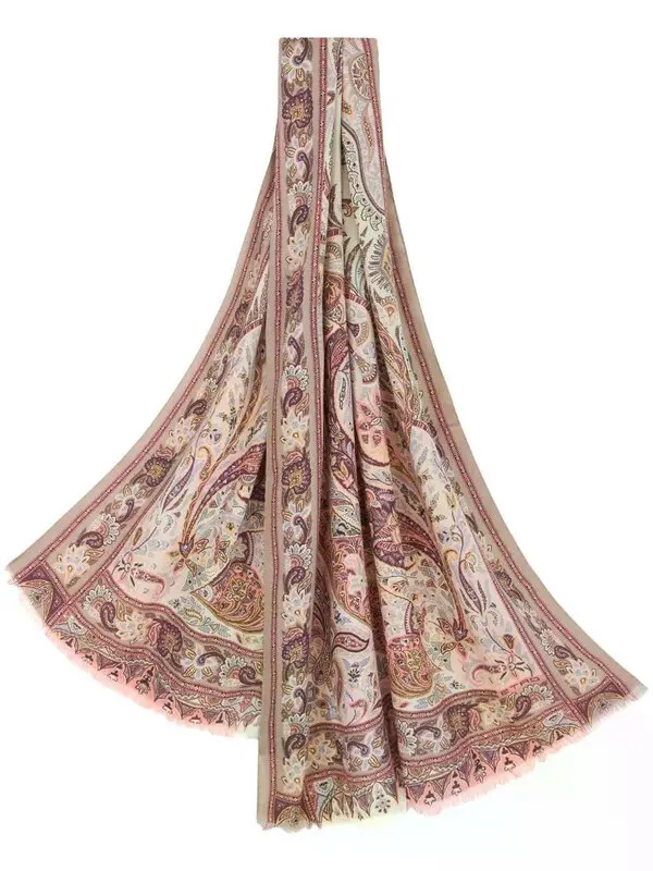 Etro Paisley-print Frayed-edge Cashmere-blend Scarf - Red