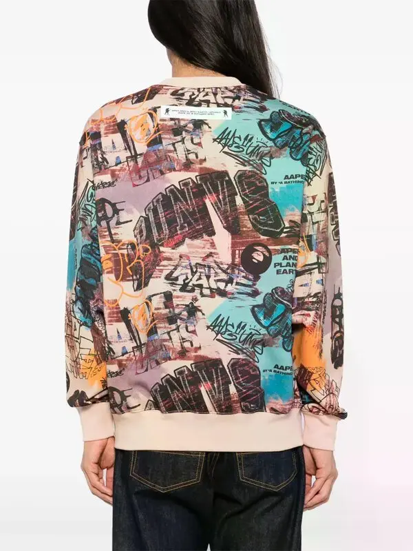 AAPE BY *A BATHING APE Moonface Logo Graffiti Print Hoodie - Neutrals