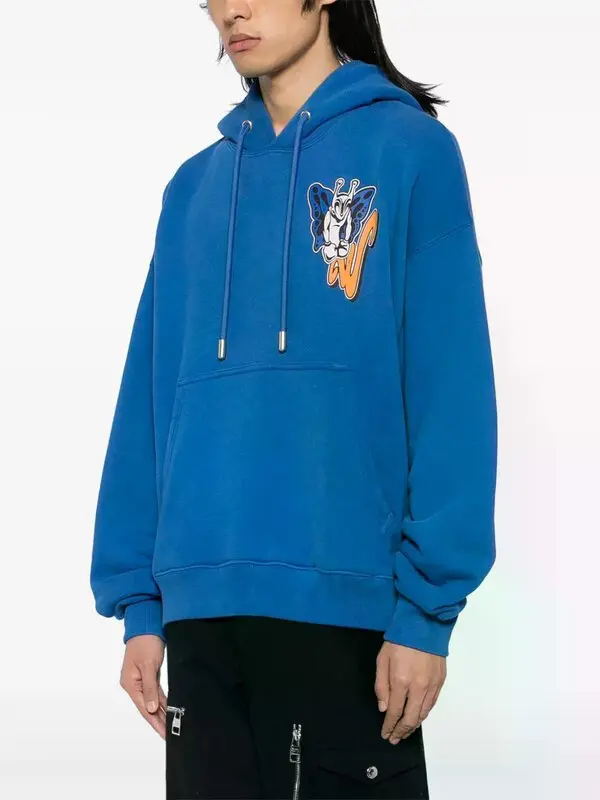 Off-White Graphic Print Drawstring Hoodie - Blue