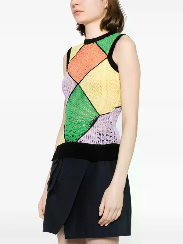 MARINE SERRE Paneled Crochet-knit Tank Top