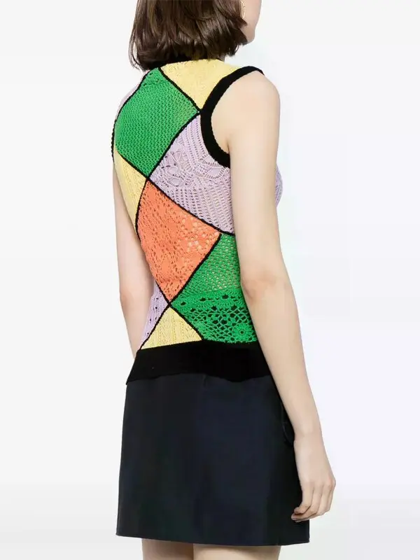 MARINE SERRE Paneled Crochet-knit Tank Top