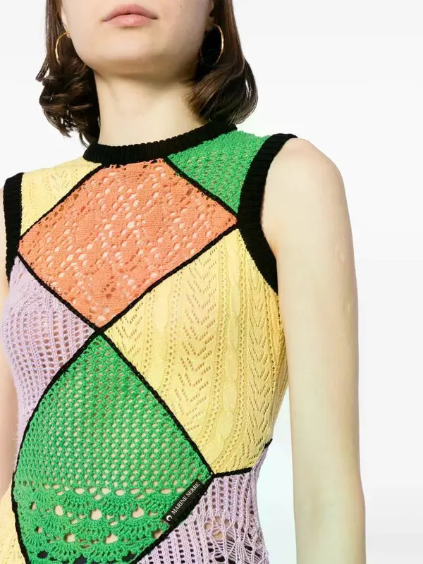 MARINE SERRE Paneled Crochet-knit Tank Top