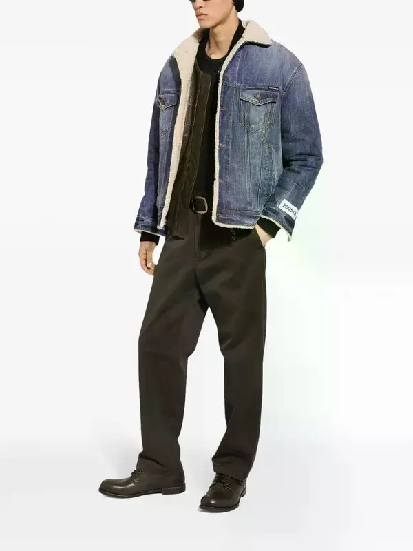 Dolce & Gabbana Distressed Denim Faux-shearling Trimmed Jacket - Blue