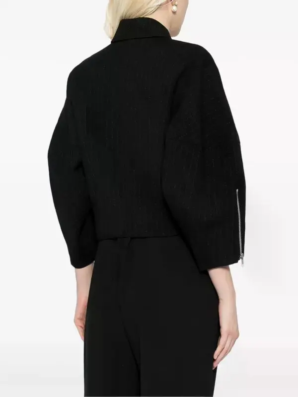Y’s Pinstripe Wool Blend Cropped Jacket