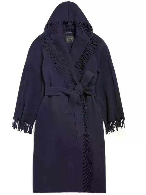 Balenciaga Fringed Edge Wool Coat - Blue