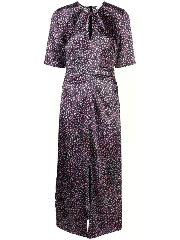 GANNI Floral-print Stretch-silk Maxi Dress - Black
