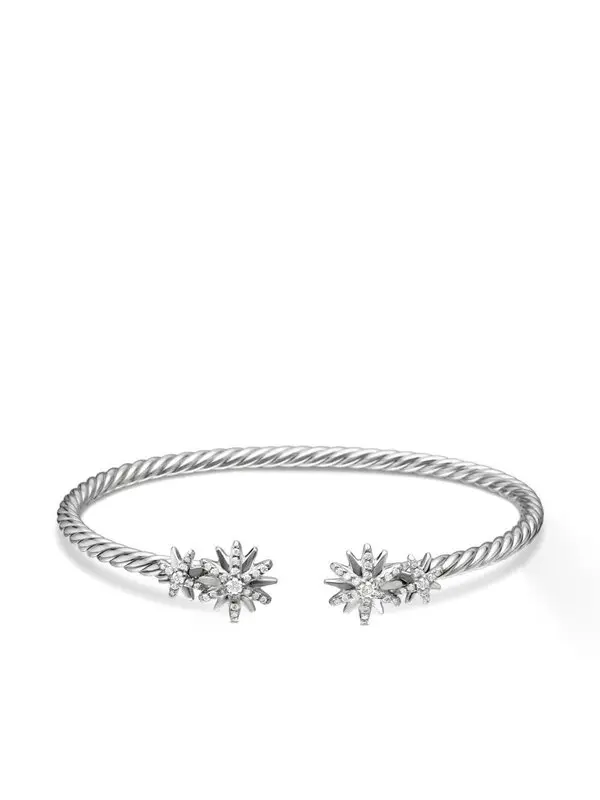 David Yurman Sterling Starburst Diamond Open Cuff Bracelet