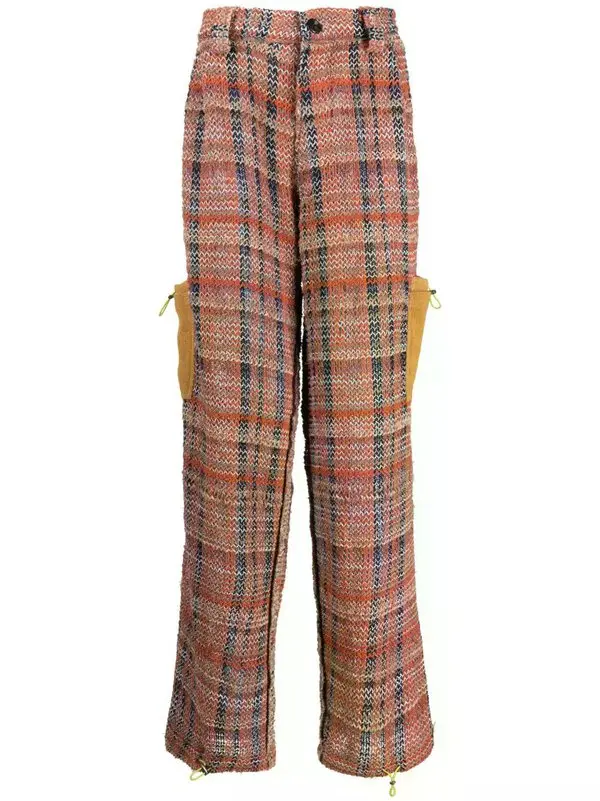 VITELLI Check Pattern Whipstitch Straight-leg Trousers