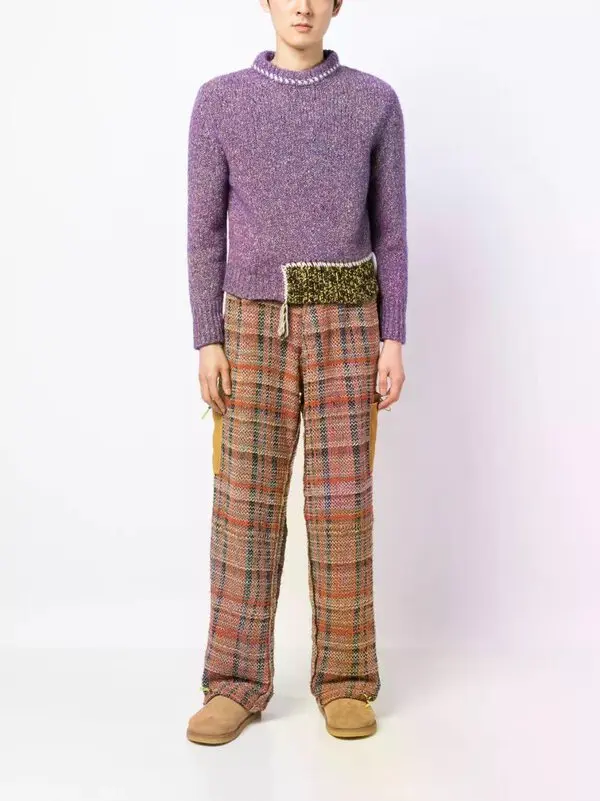 VITELLI Check Pattern Whipstitch Straight-leg Trousers