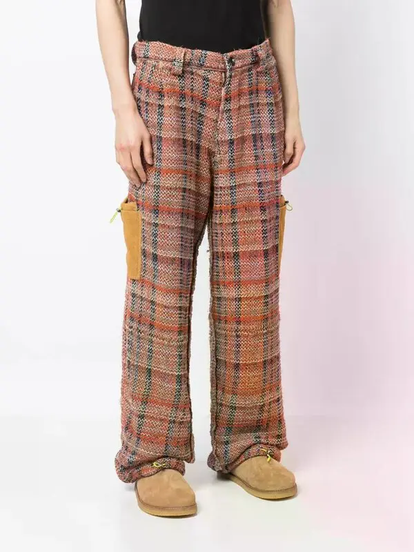 VITELLI Check Pattern Whipstitch Straight-leg Trousers