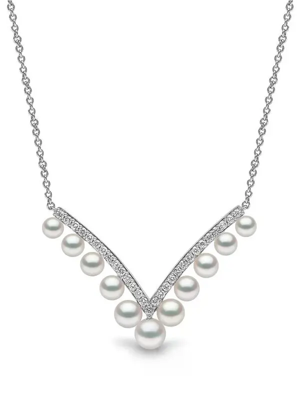 Yoko London 18kt White Gold Sleek Akoya Pearl And Diamond Necklace - Silver
