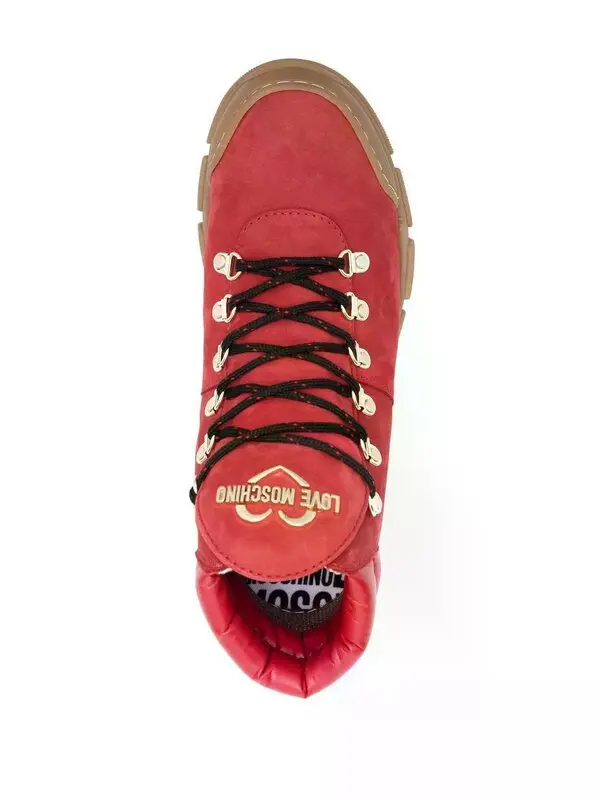 Moschino Logo Plaque Hiking Boots - Red