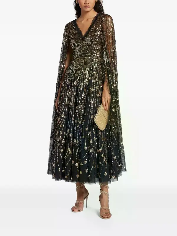 NEEDLE & THREAD Sequined Cape Maxi Dress