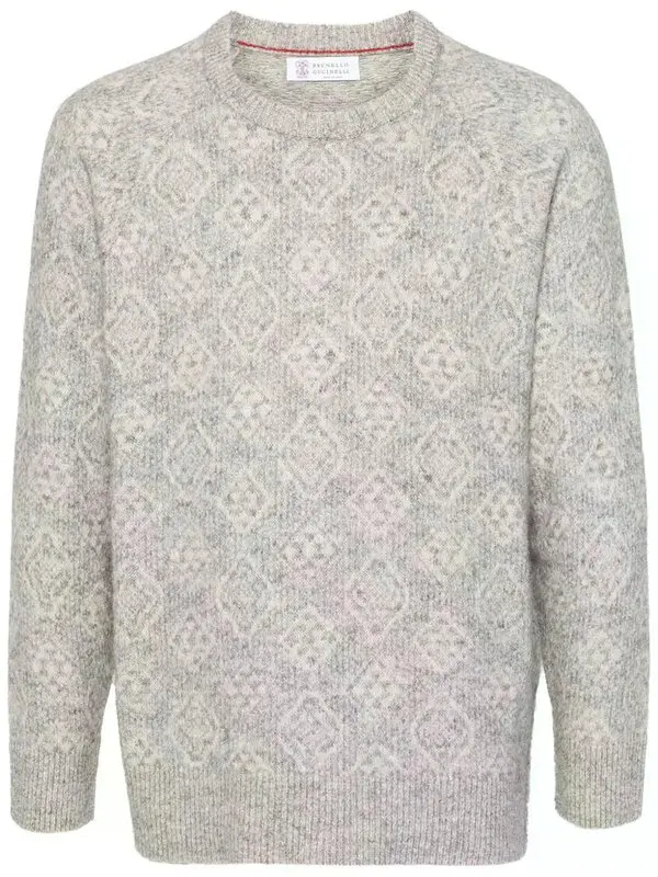 Brunello Cucinelli Brushed Intarsia-knit Jumper - Grey