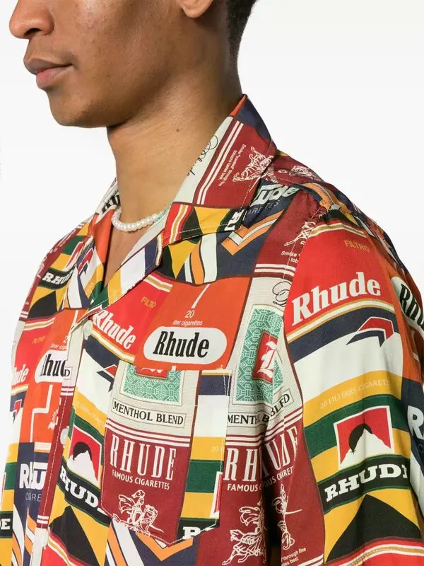 Rhude Cigarette-print Silk Shirt - Red
