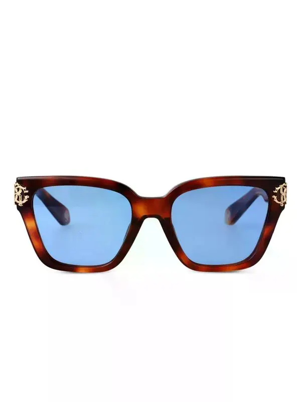 Roberto Cavalli Logo Plaque Square Frame Sunglasses - Brown