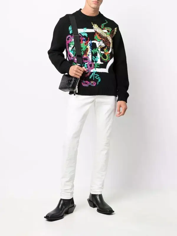 Philipp Plein Intarsia-knit Jumper With Dragon And Eagle Motif - Black