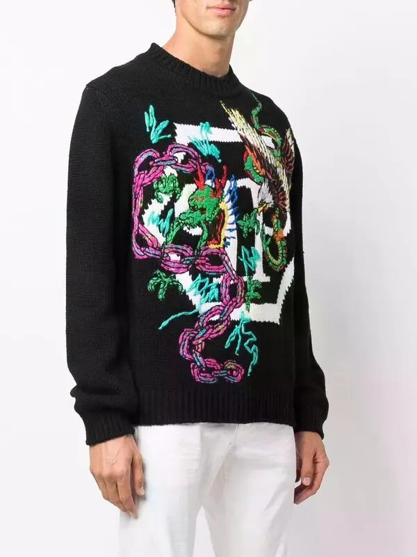 Philipp Plein Intarsia-knit Jumper With Dragon And Eagle Motif - Black
