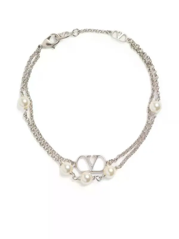 Valentino Garavani Vlogo Signature Double-chain Bracelet With Pearls - Silver