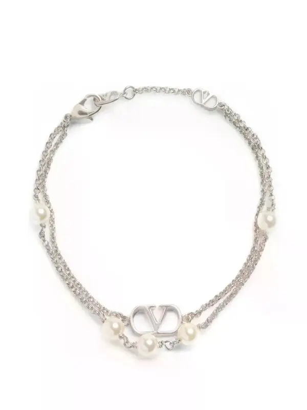 Valentino Garavani Vlogo Signature Pearl Embellished Bracelet - Silver