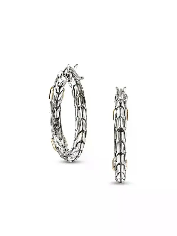 John Hardy Sterling And 14k Yellow Gold Chain-link Diamond Hoop Earrings