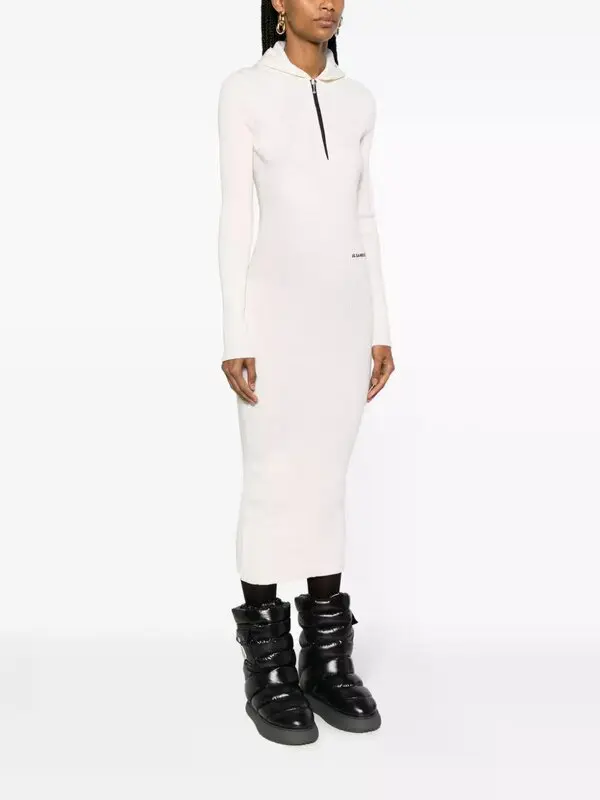 JIL SANDER Ribbed-knit Hooded Midi Dress - Neutrals