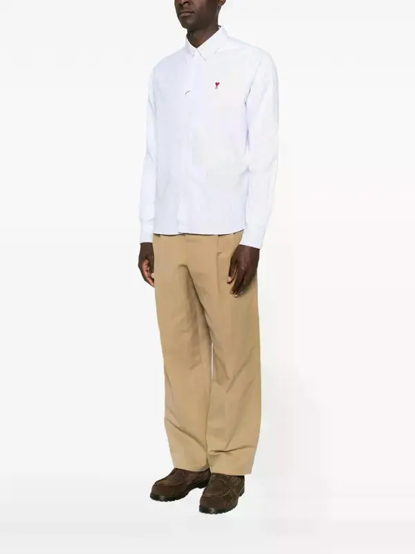 AMI Paris De Coeur Striped Button-down Cotton Shirt