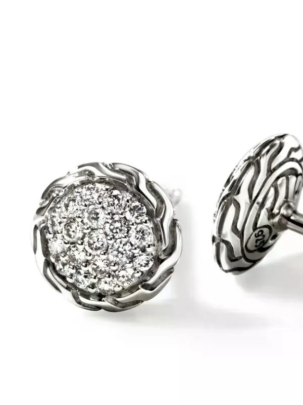 John Hardy Carved Chain Diamond Stud Earrings