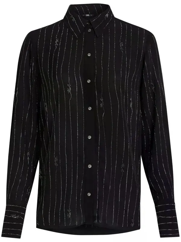 Karl Lagerfeld Pinstriped Rhinestone Embellished Shirt - Black