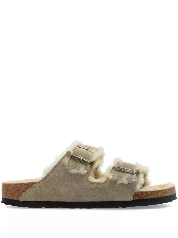 BIRKENSTOCK Arizona Shearling Lined Suede Sandals - Neutrals