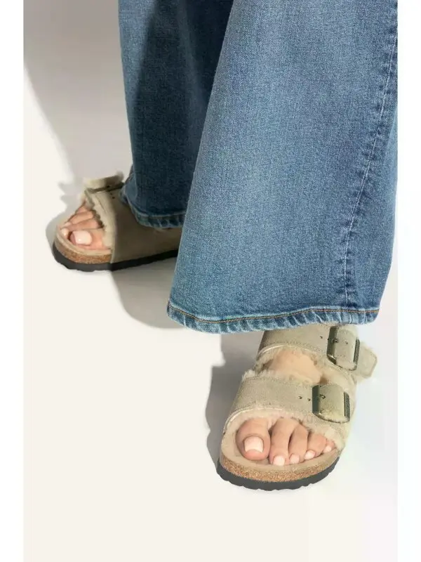 BIRKENSTOCK Arizona Shearling Lined Suede Sandals - Neutrals