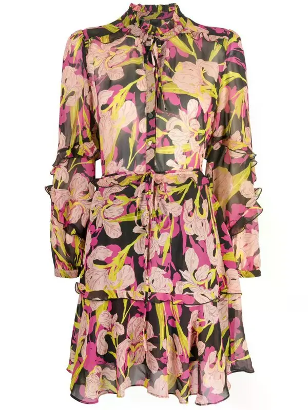 Pinko Piccadilly Floral-print Ruffled Minidress - Black