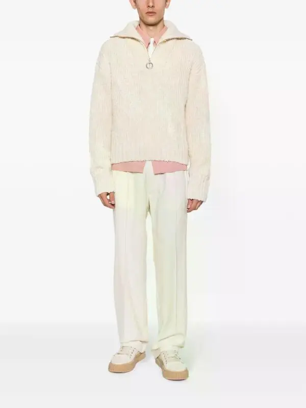 AMI Paris Brushed Merino Wool Blend Half-zip Jumper - Neutrals