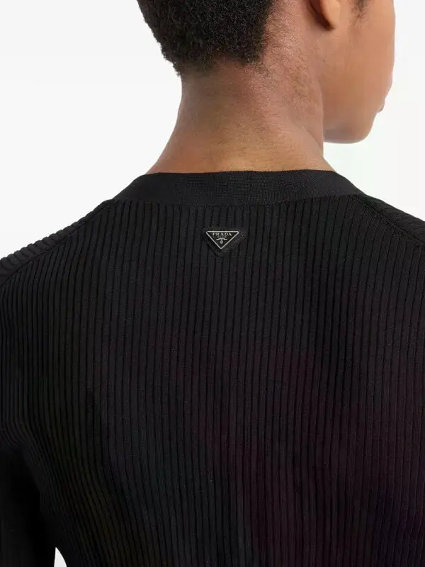 Prada Ribbed-knit Cardigan With V-neck